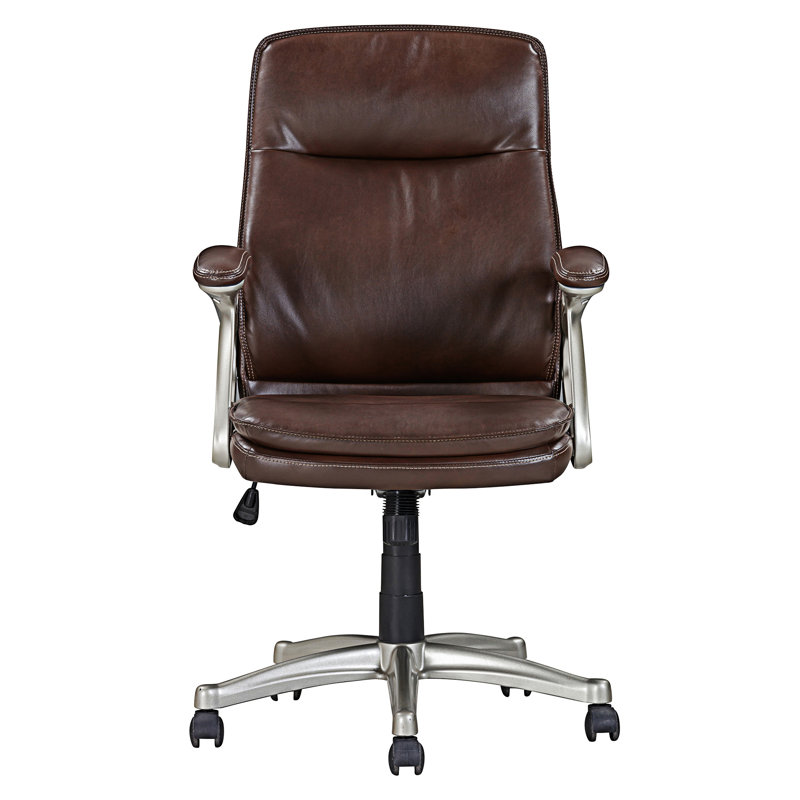 Red Barrel Studio Mid Back Brown Faux Leather Swivel Office Executive Chair Ergonomic Conference Desk Chair Wayfair